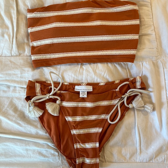 Robin Piccone | Swim | Robin Piccone Abi Stripe Burnt Orange Bandeu Top Bottom Bikini Xs | Poshmark